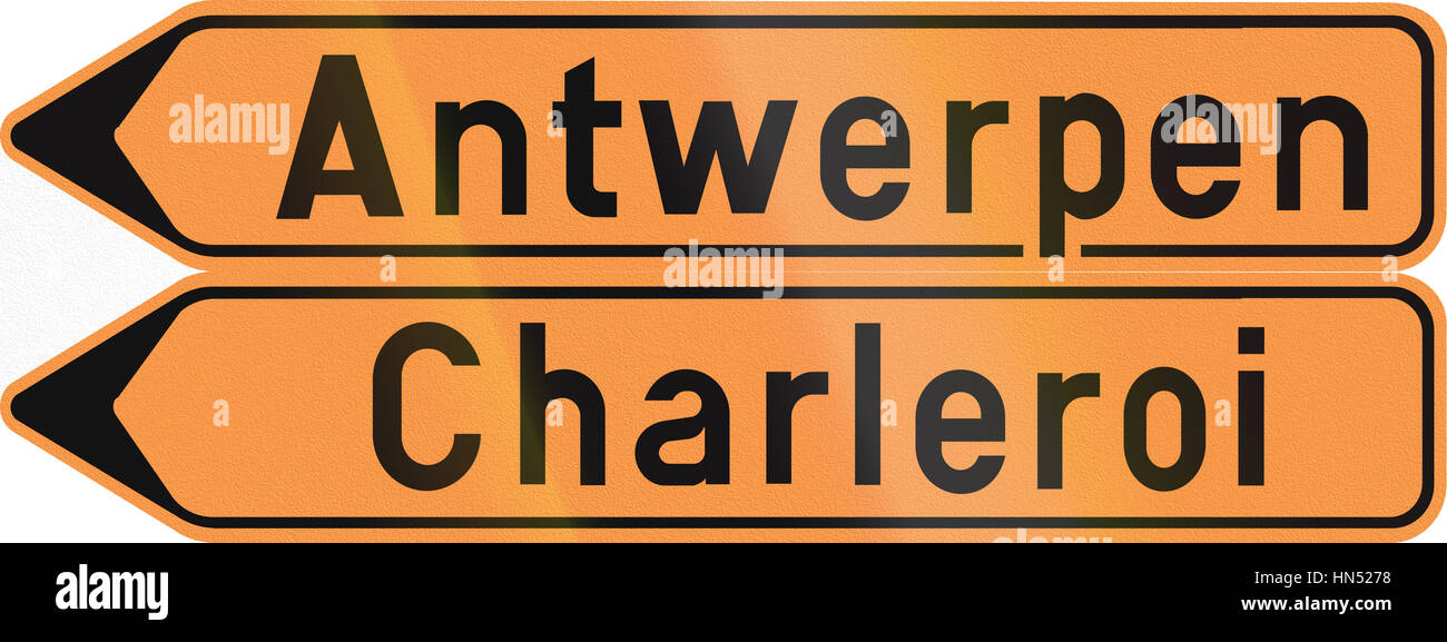 Temporary Belgian signpost direction sign to the left Stock Photo - Alamy