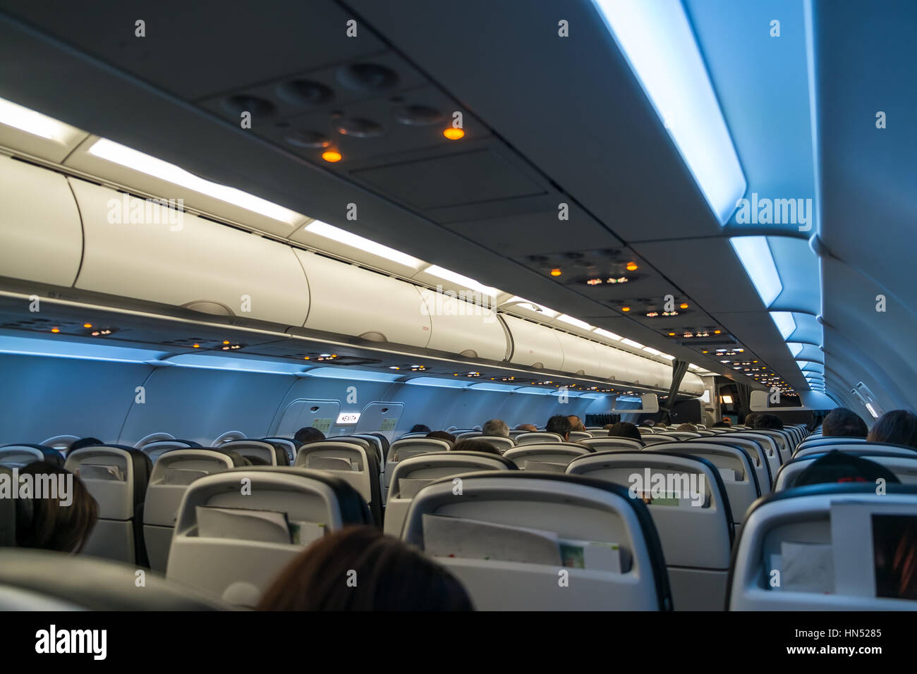 The interior cabin of a modern passsenger airliner jet airplane Stock ...