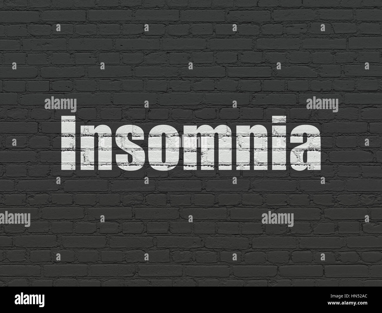 Medicine concept: Painted white text Insomnia on Black Brick wall ...