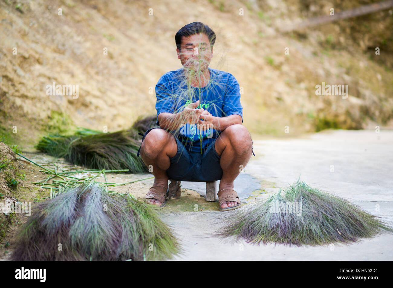 Asian man working with grass Stock Photo - Alamy