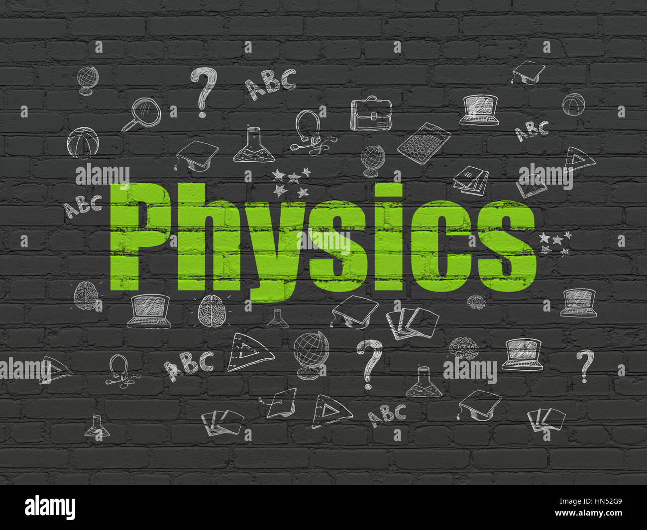 Studying concept: Painted green text Physics on Black Brick wall ...