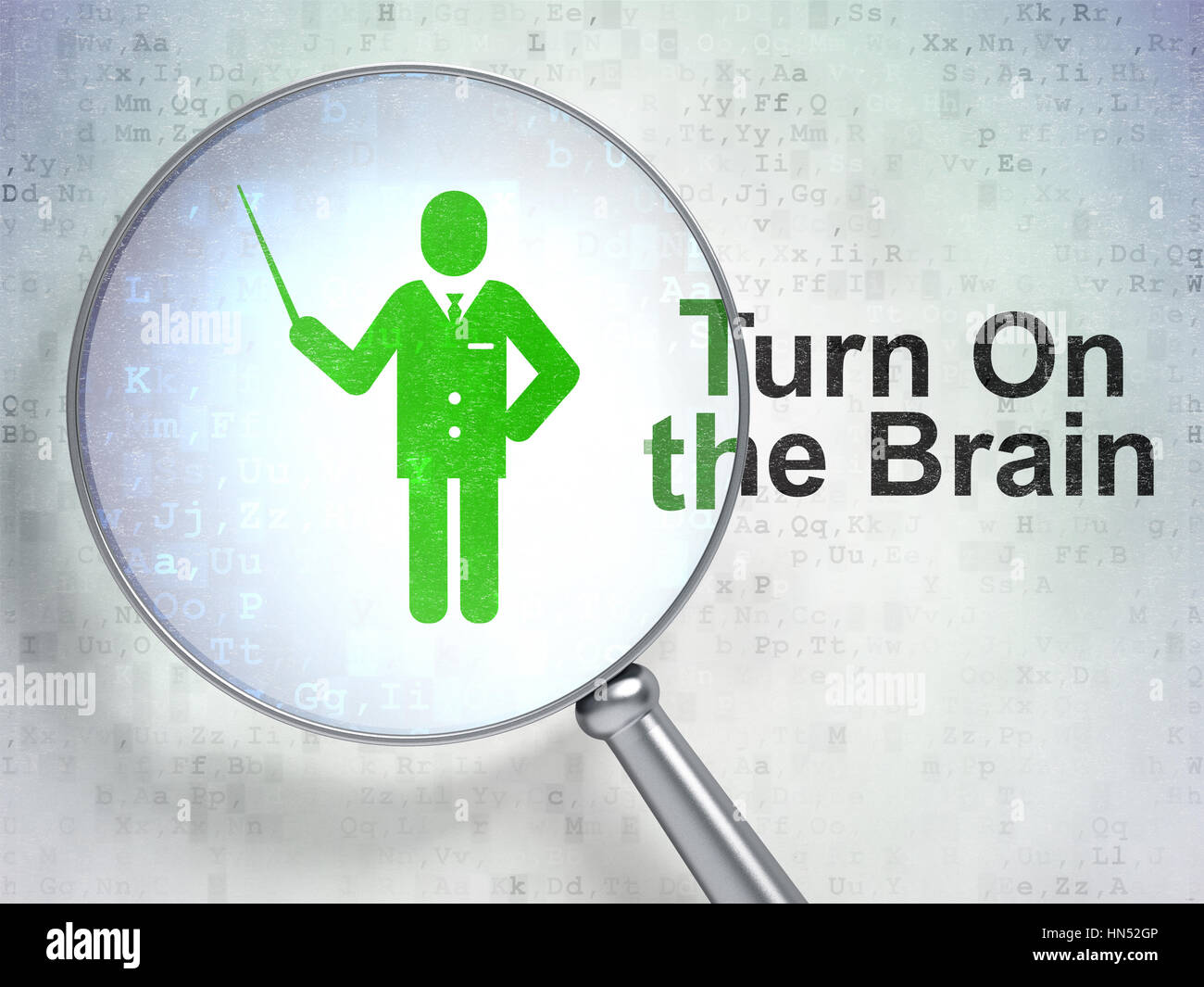 Learning concept: magnifying optical glass with Teacher icon and Turn ...