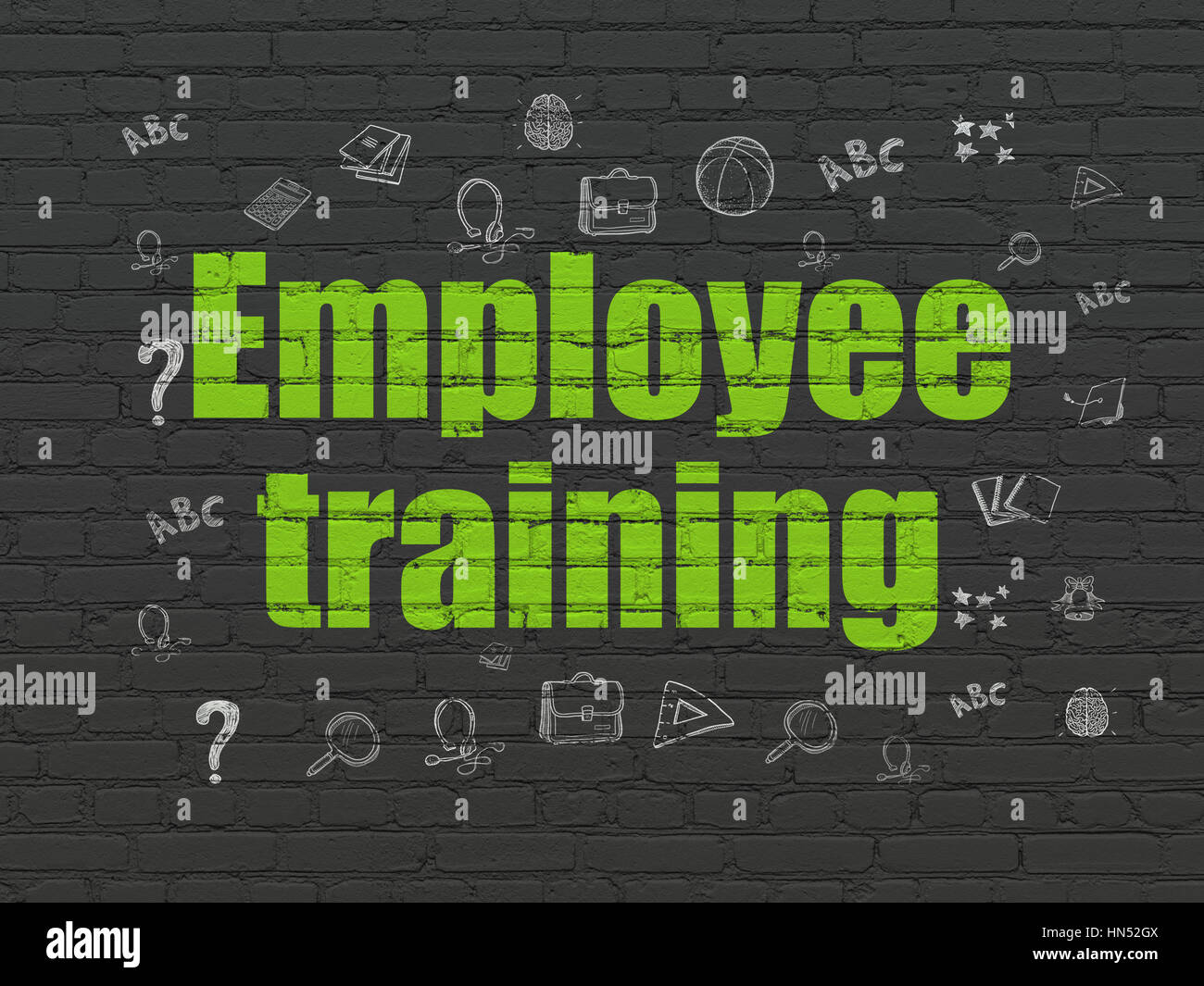 Learning concept: Painted green text Employee Training on Black Brick ...