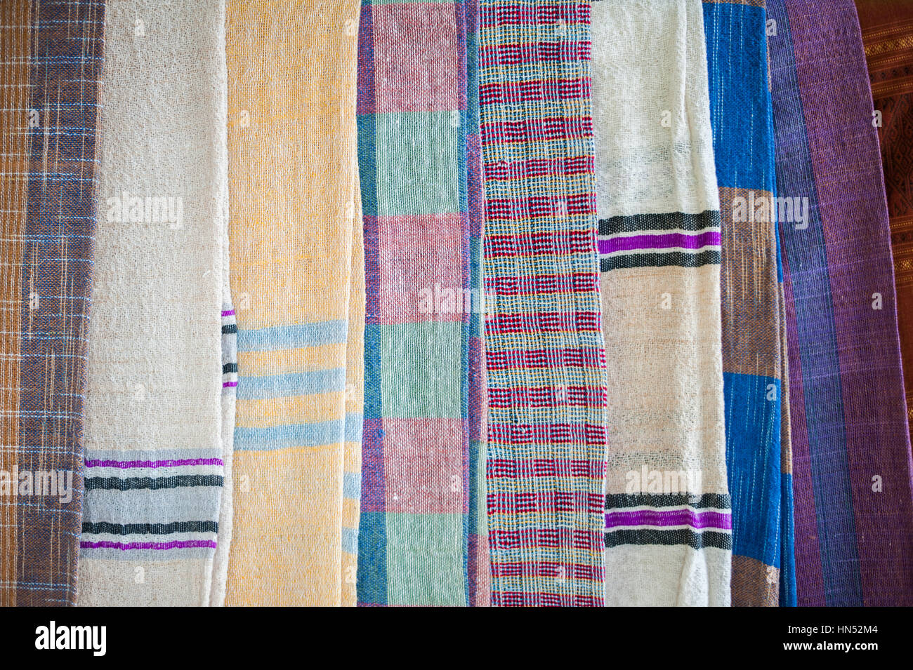 Colorful linen in Laos Stock Photo - Alamy