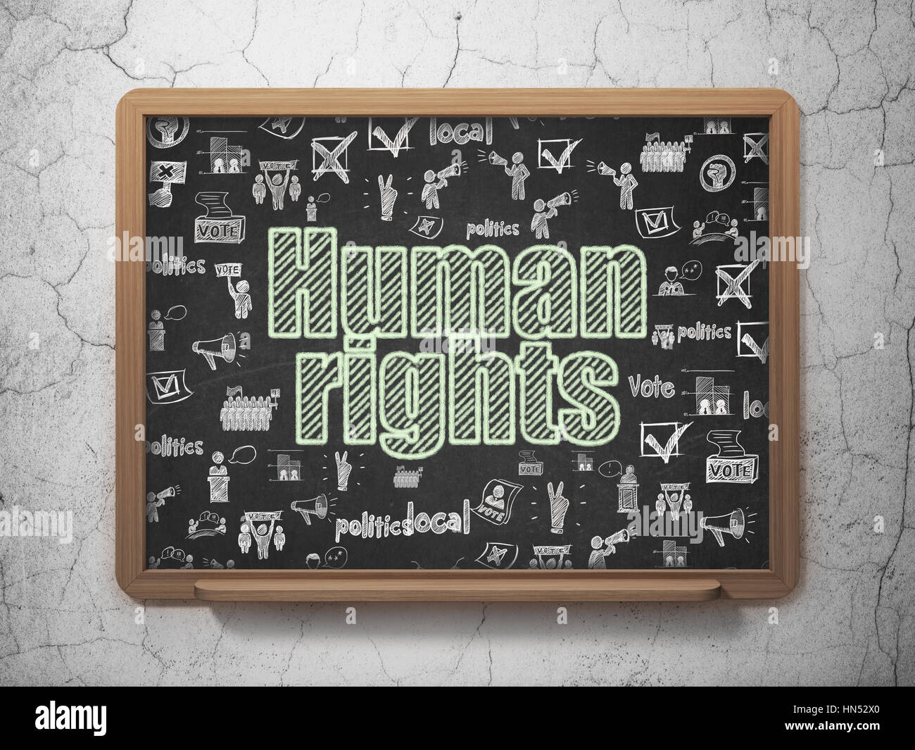 Political concept: Chalk Green text Human Rights on School board ...