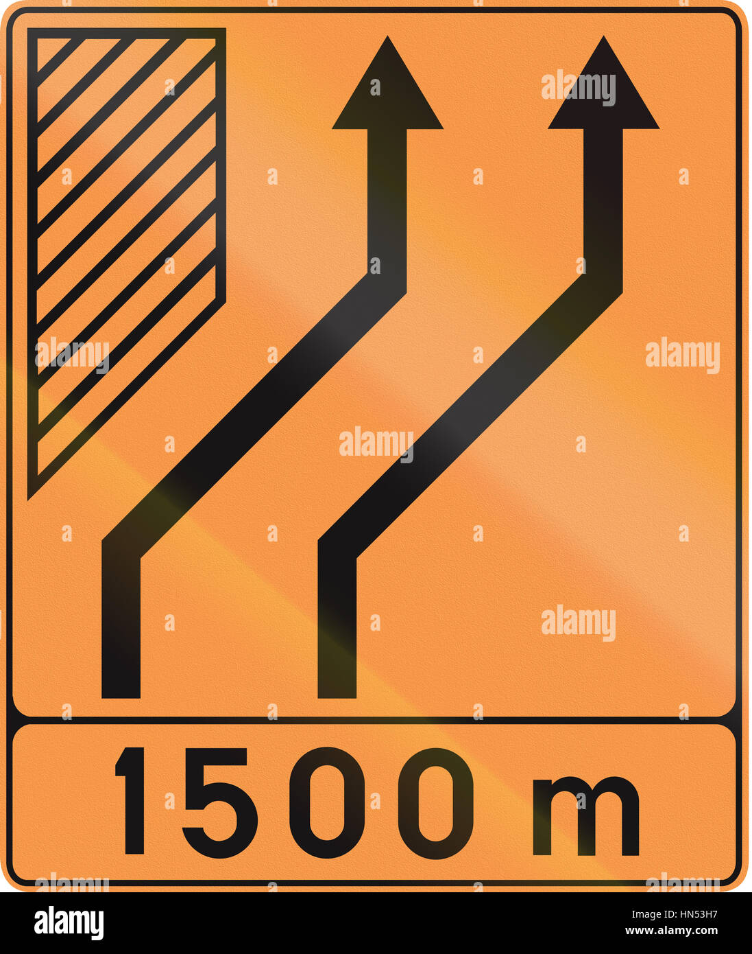 Temporary road sign used in Belgium - Lane configuration Stock Photo ...