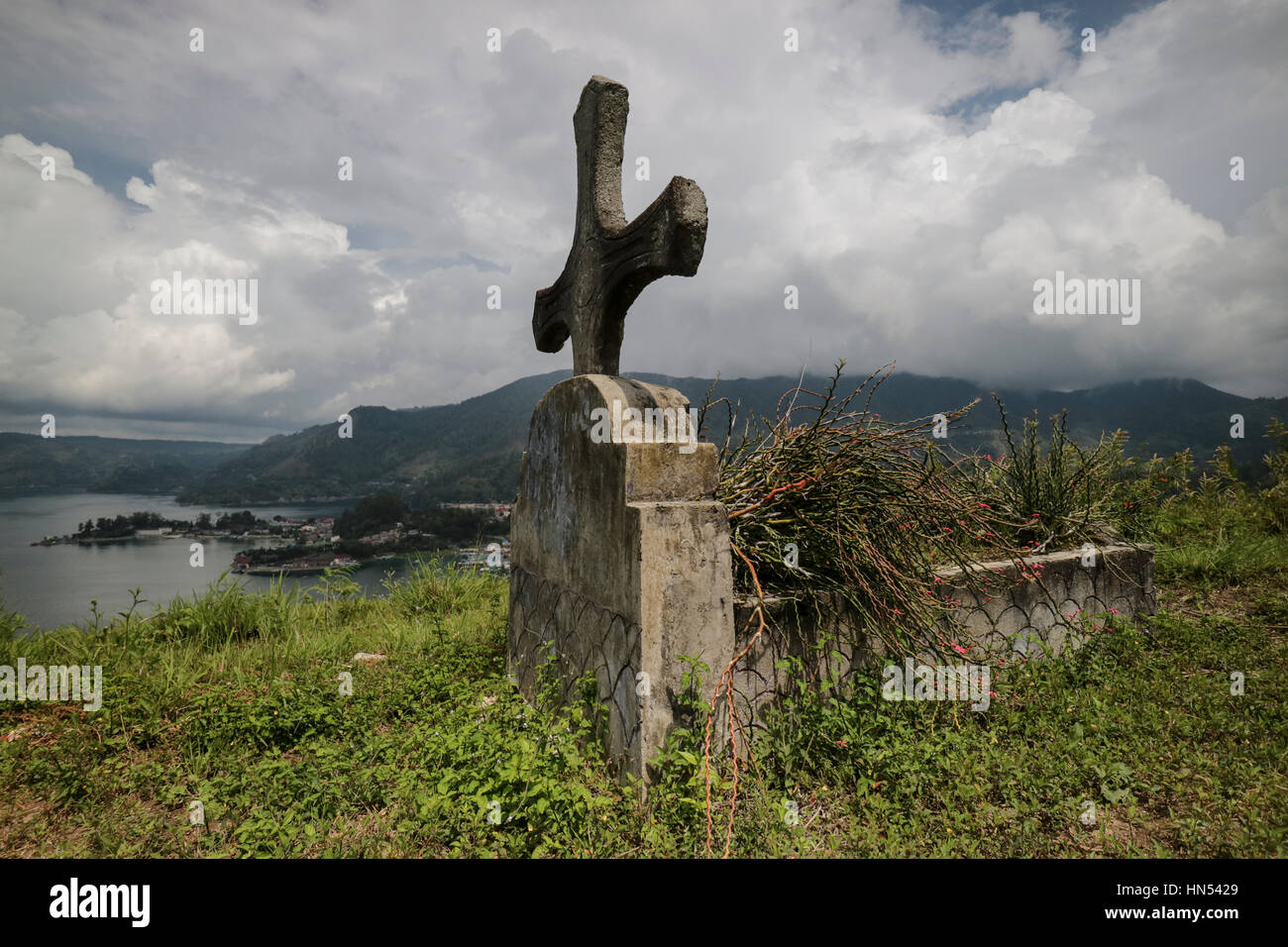 View of toba lake from Parapat, North Sumatra, Indonesia. Parapat is ...