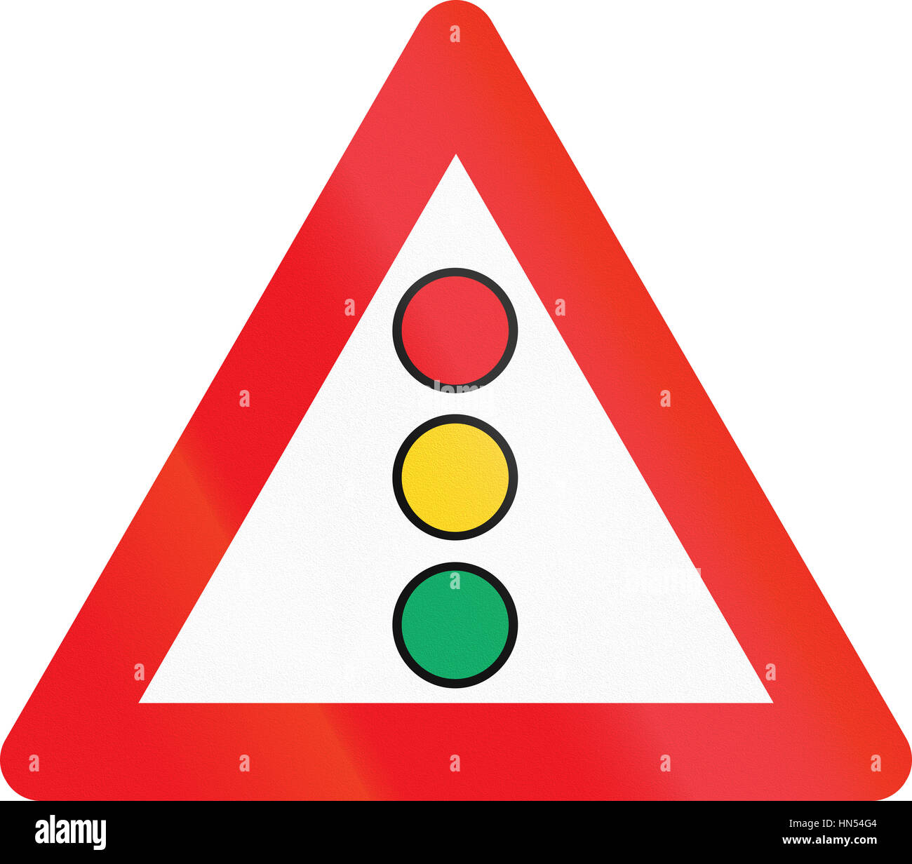 Warning road sign used in Denmark - traffic signals Stock Photo - Alamy