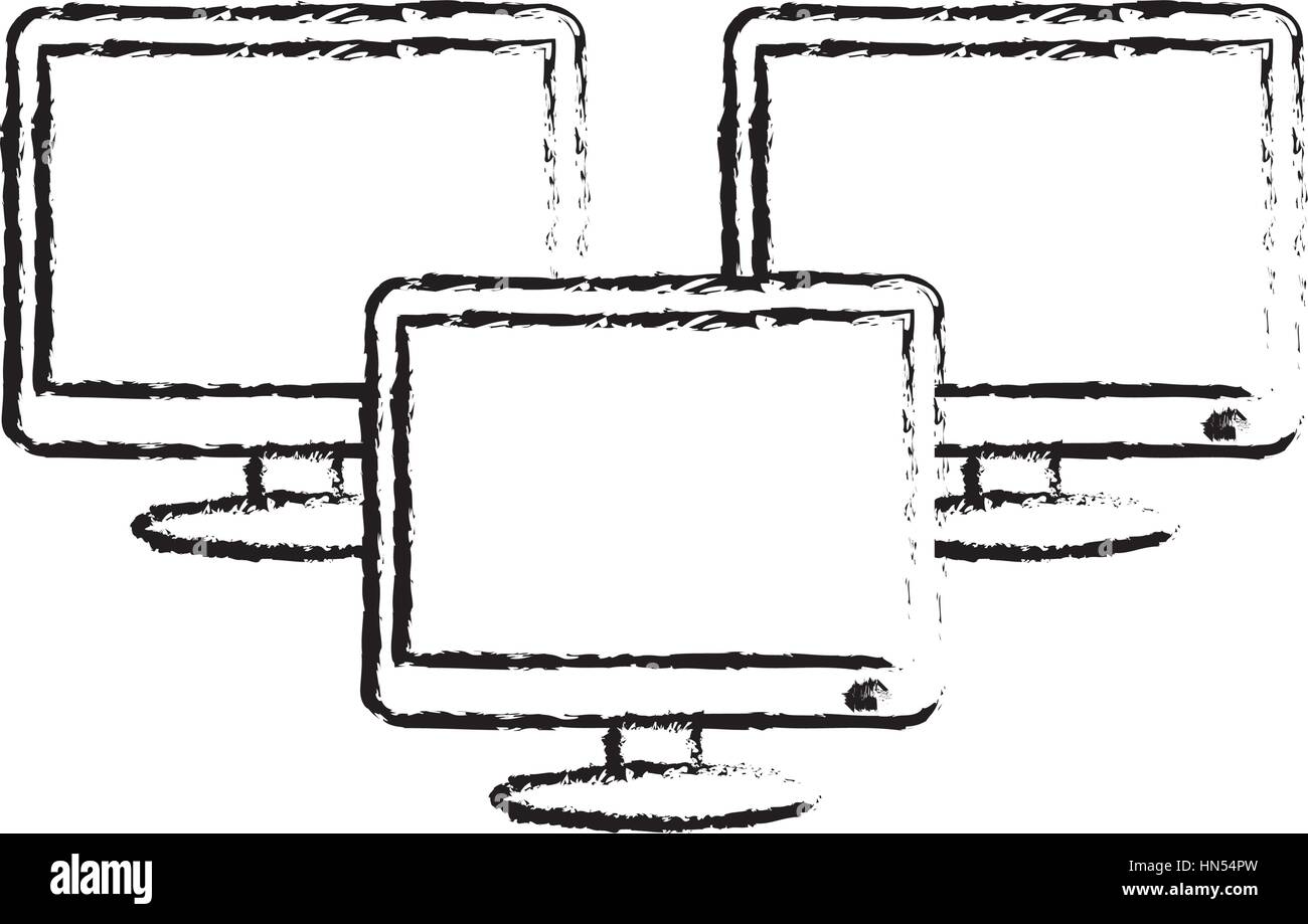 three computer monitors icon image sketch line vector illustration ...