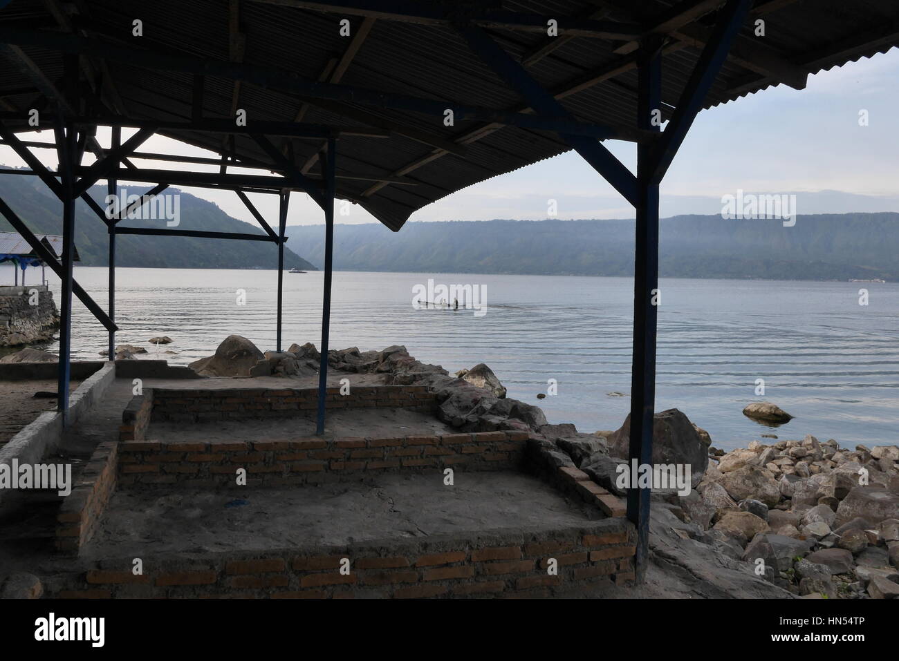 View of toba lake from Parapat, North Sumatra, Indonesia. Parapat is ...