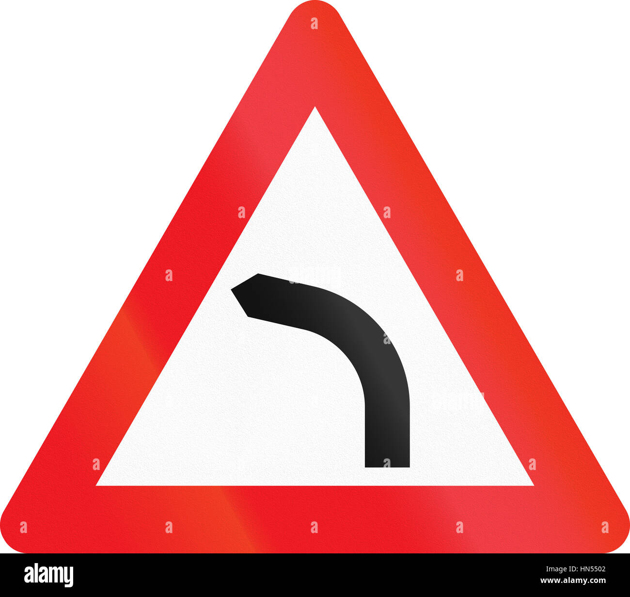 Warning road sign used in Denmark - Dangerous curve to left Stock Photo ...