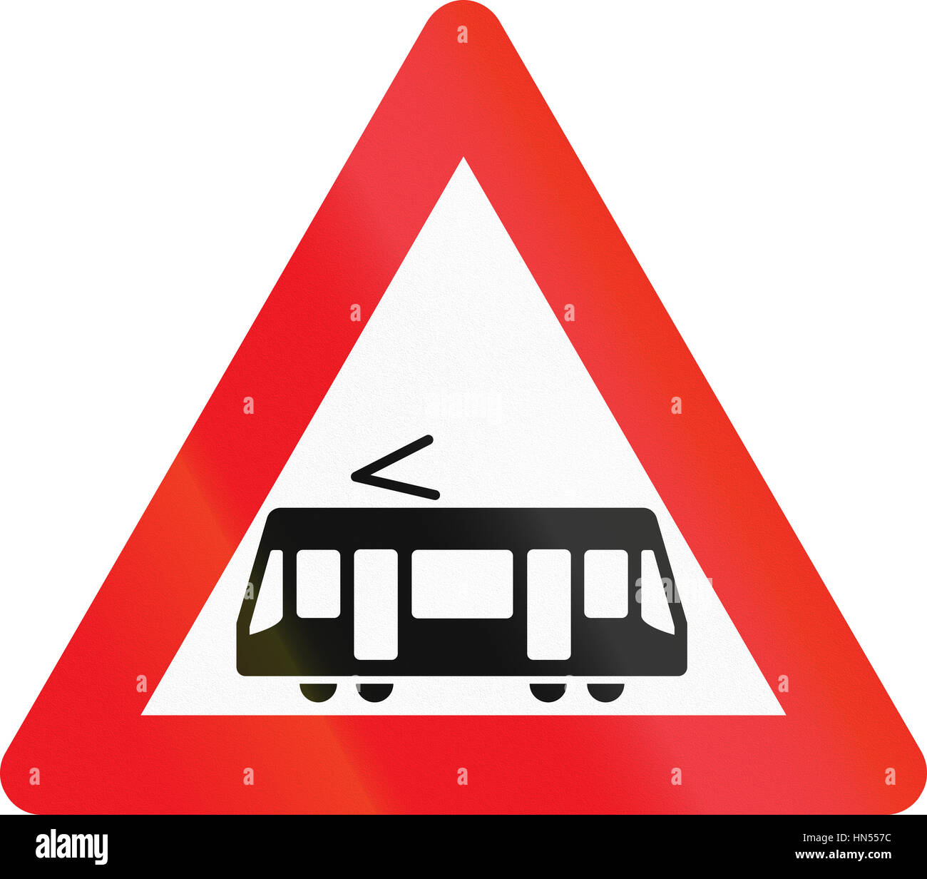 Warning road sign used in Denmark - Tram (crossing) ahead Stock Photo ...
