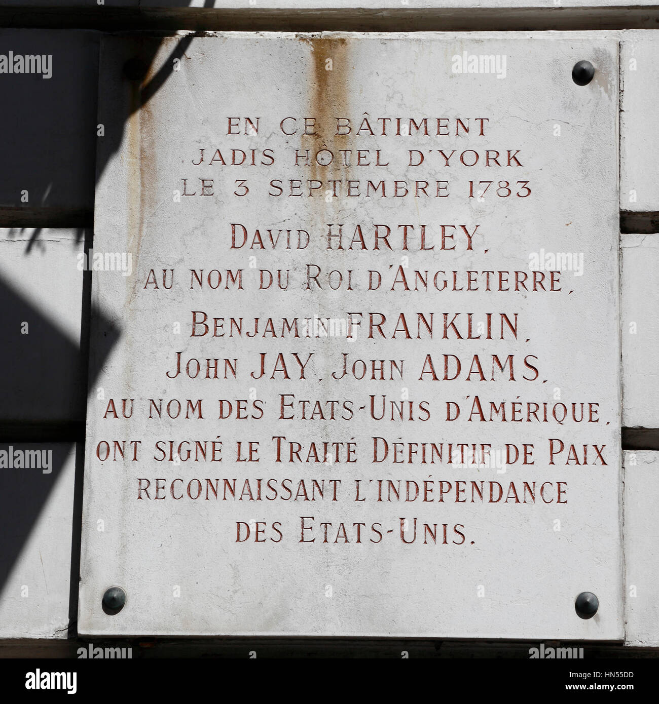 HOTEL D-York, Paris France - In this building, on September 3, 1783 ...