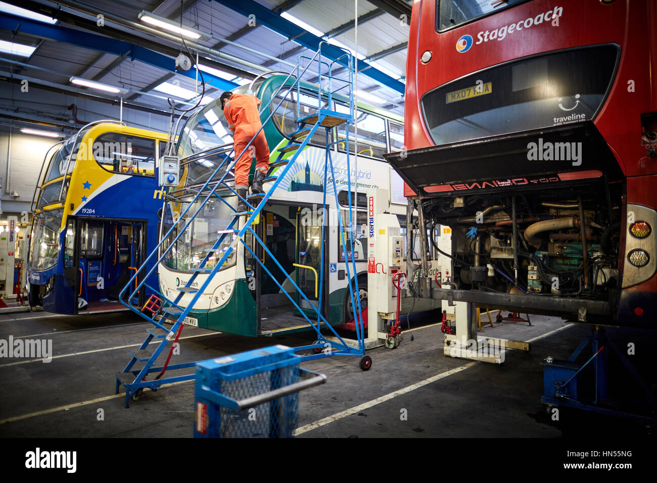 maintaining the fleet of broken down double decker buses at Stagecoach ...