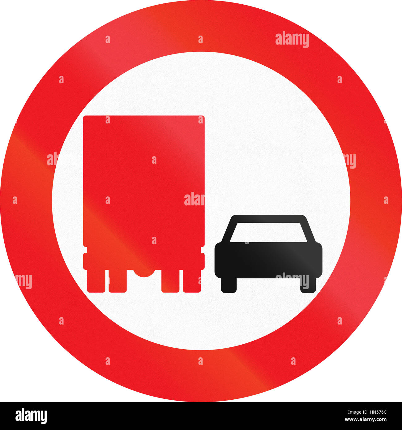 Road sign used in Denmark - No overtaking by lorries Stock Photo - Alamy