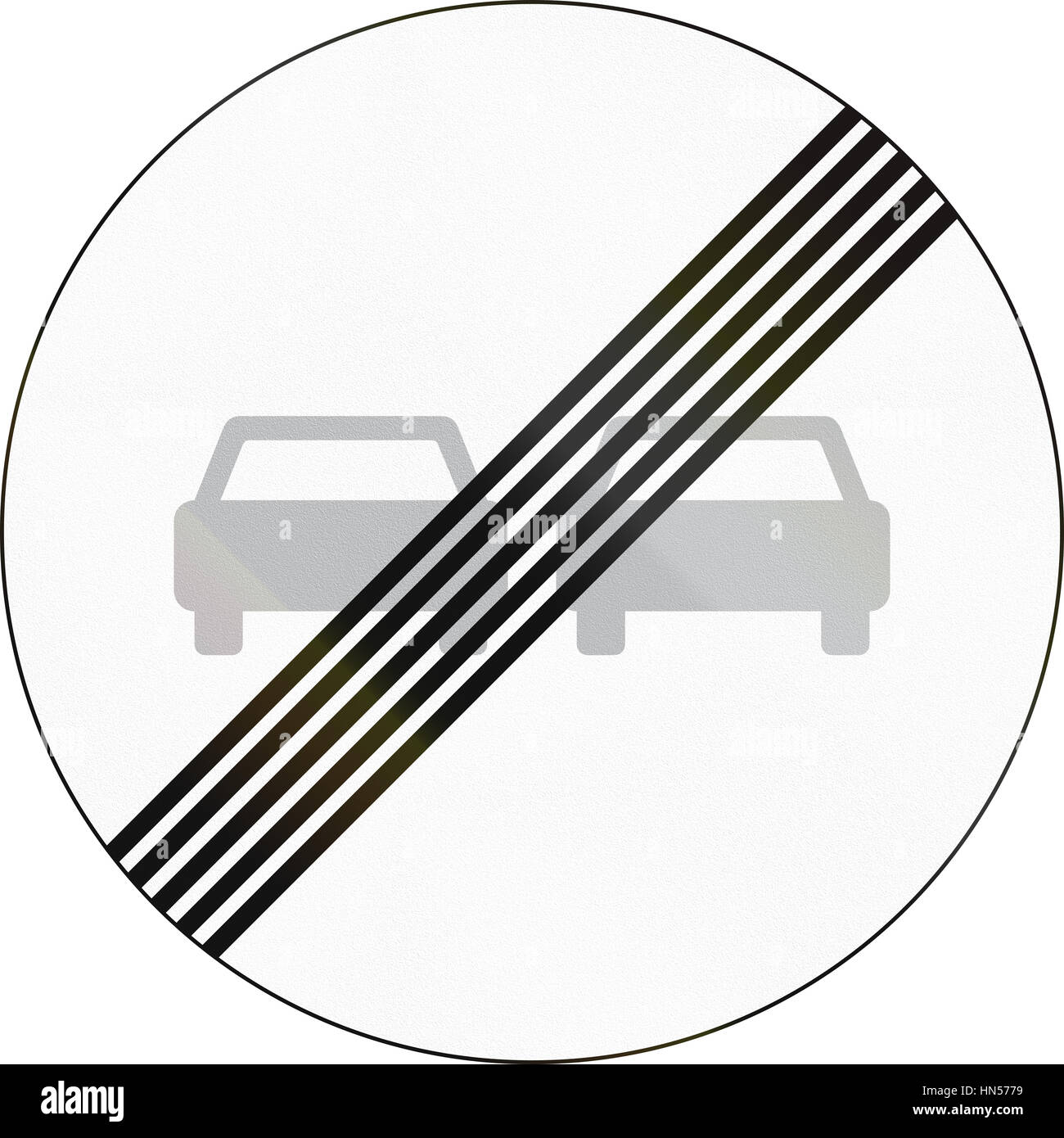 Road sign used in Denmark - End of overtaking restriction Stock Photo ...