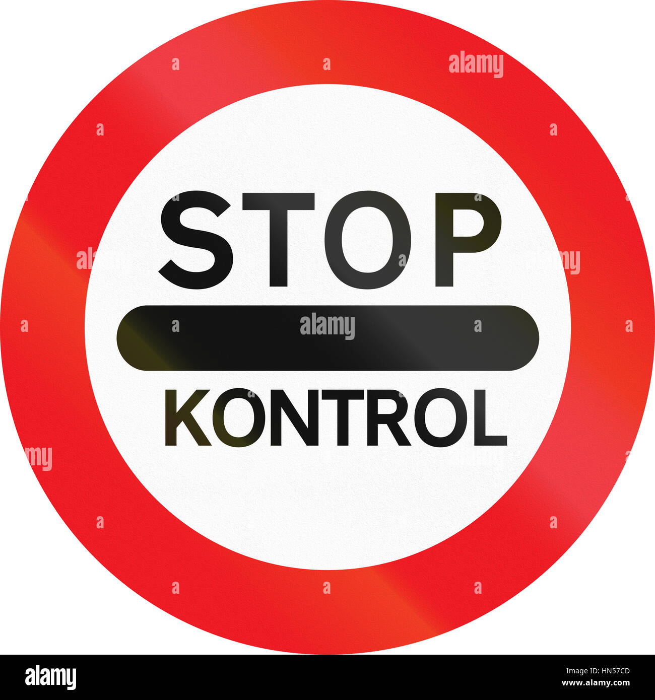 Road sign used in Denmark - Stop, control Stock Photo - Alamy