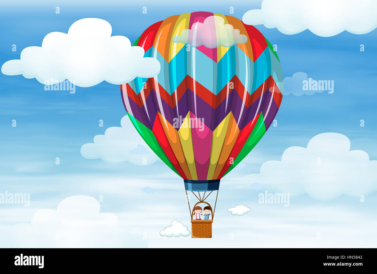 Kids riding on big balloon illustration Stock Photo - Alamy