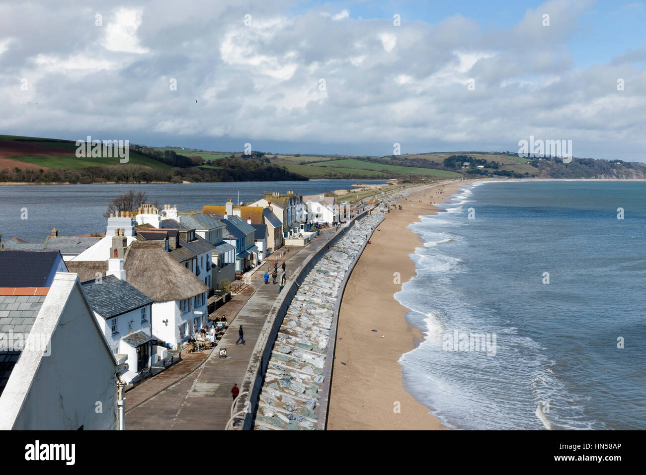 View of the beach and cottages at Torcross in South Devon Stock Photo ...