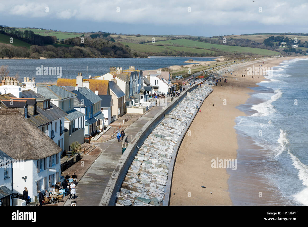 View of the beach and cottages at Torcross in South Devon Stock Photo ...