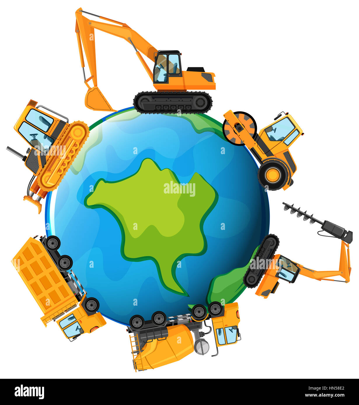 Different types of tractors on earth illustration Stock Photo - Alamy