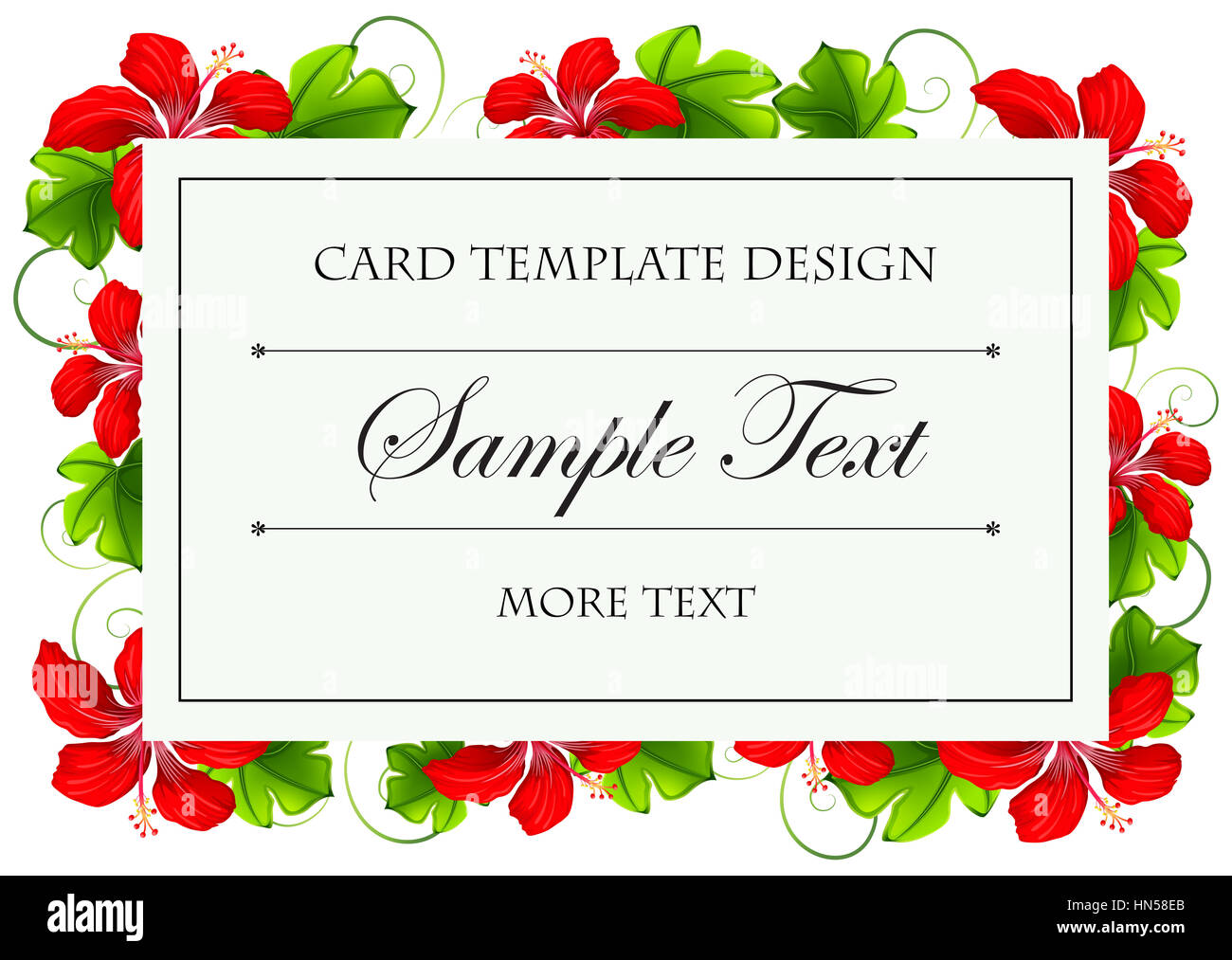 Card template design with red flowers illustration Stock Photo - Alamy