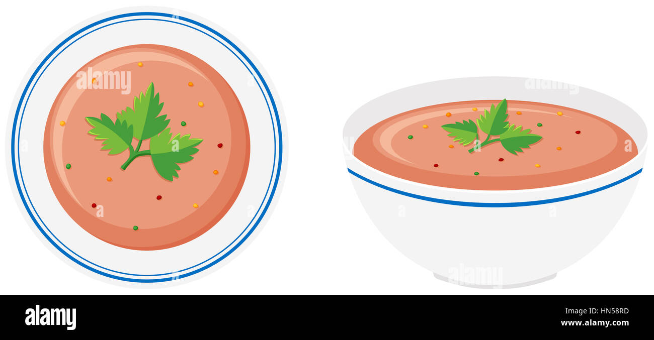 Soup in bowl front and side view illustration Stock Photo - Alamy
