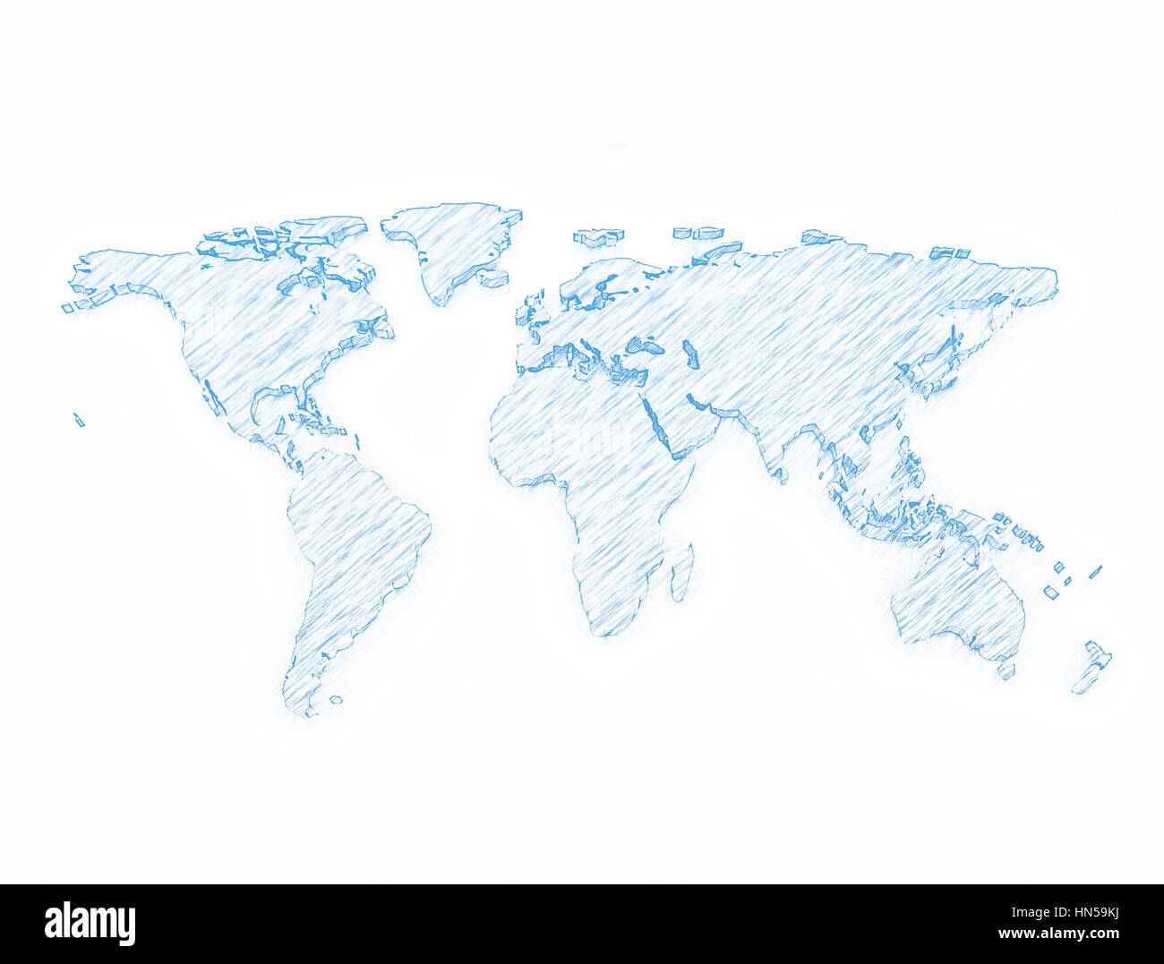 World map digital 3d pencil sketch Stock Photo - Alamy