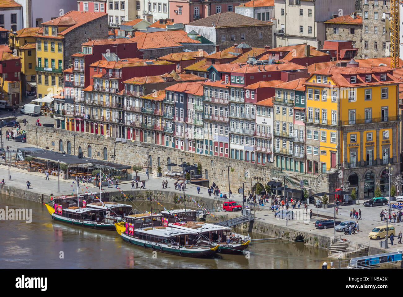 View over the colorful houses of the Ribeira in Porto, Portugal Stock ...