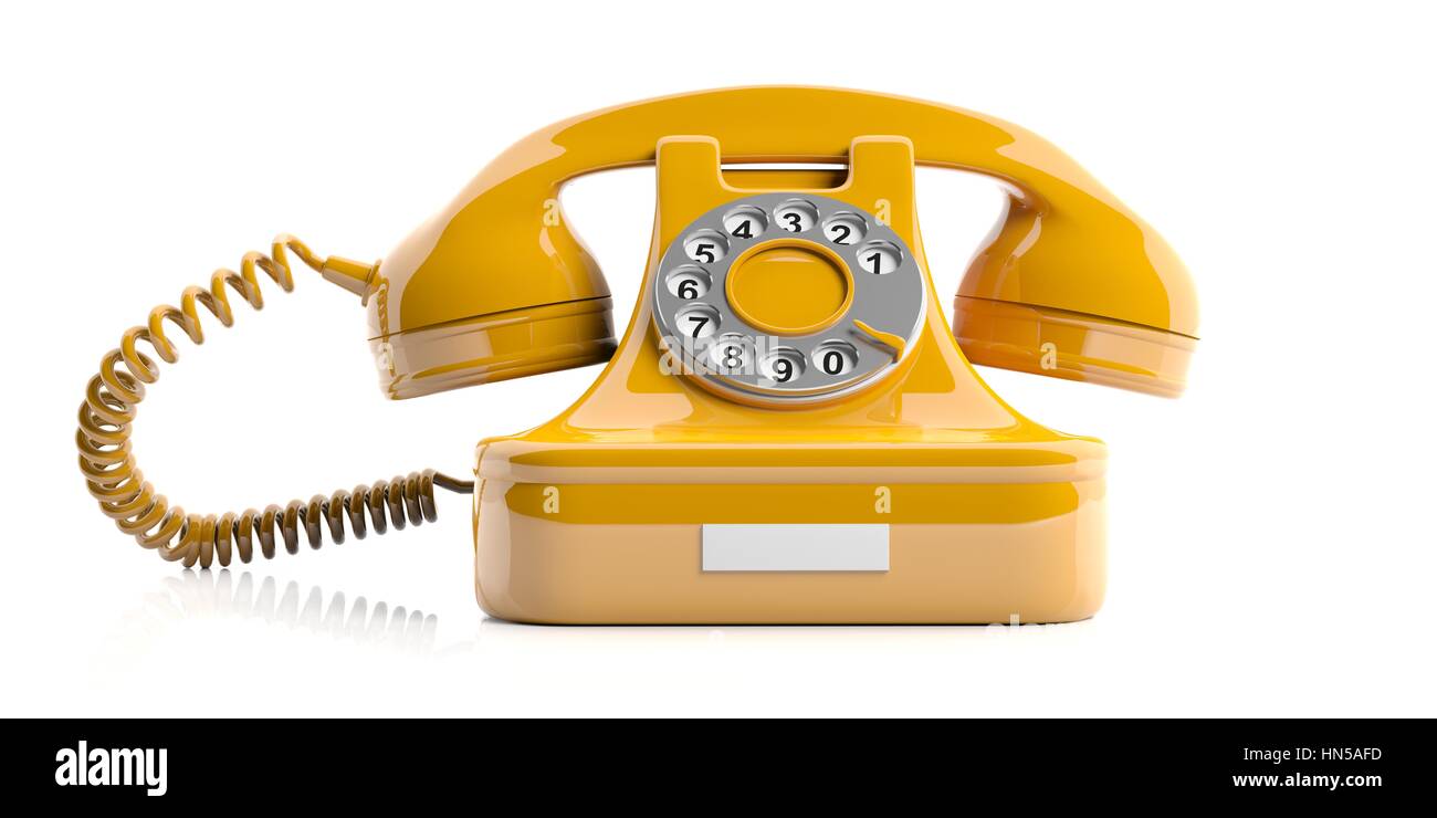 Yellow old telephone isolated on white background. 3d illustration ...