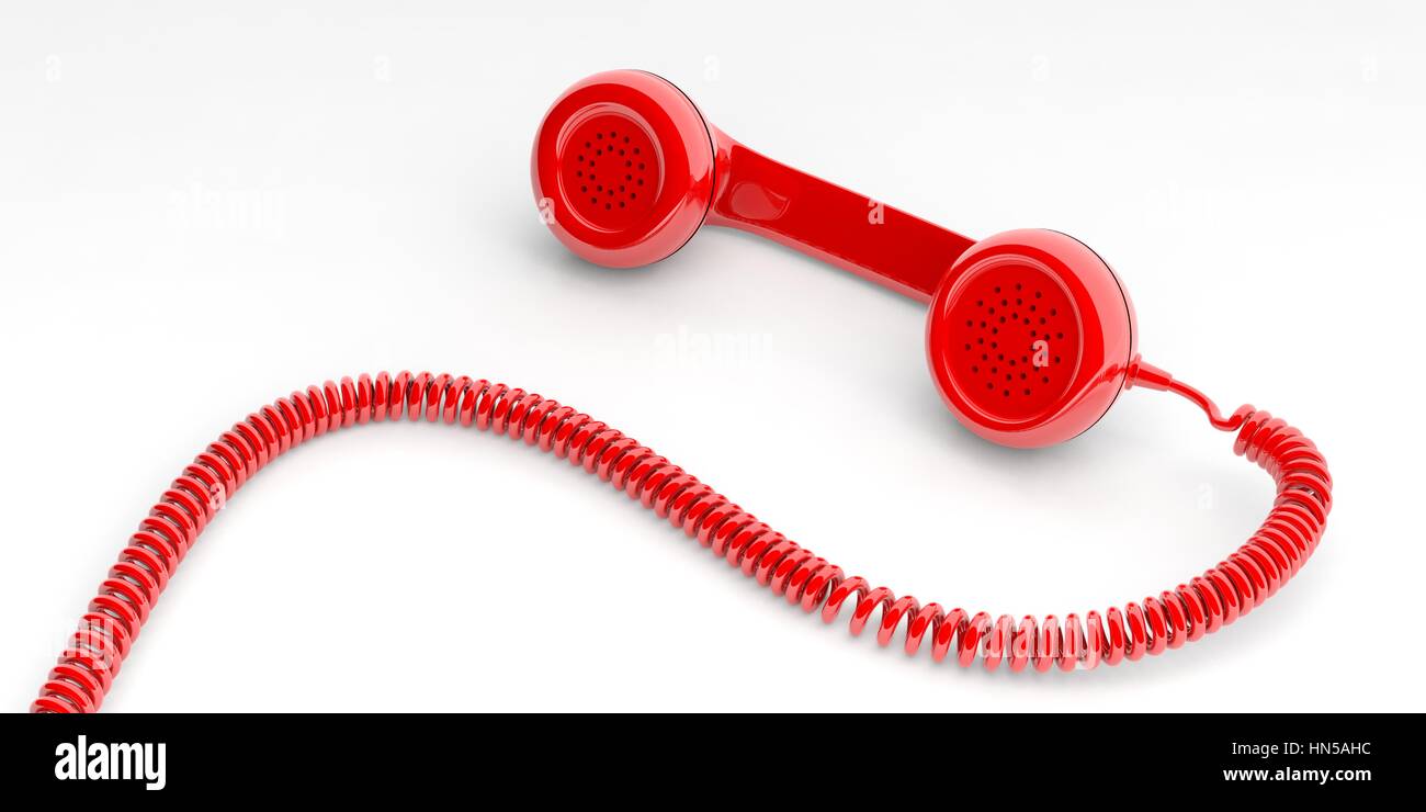Red old phone receiver isolated on white background. 3d illustration ...