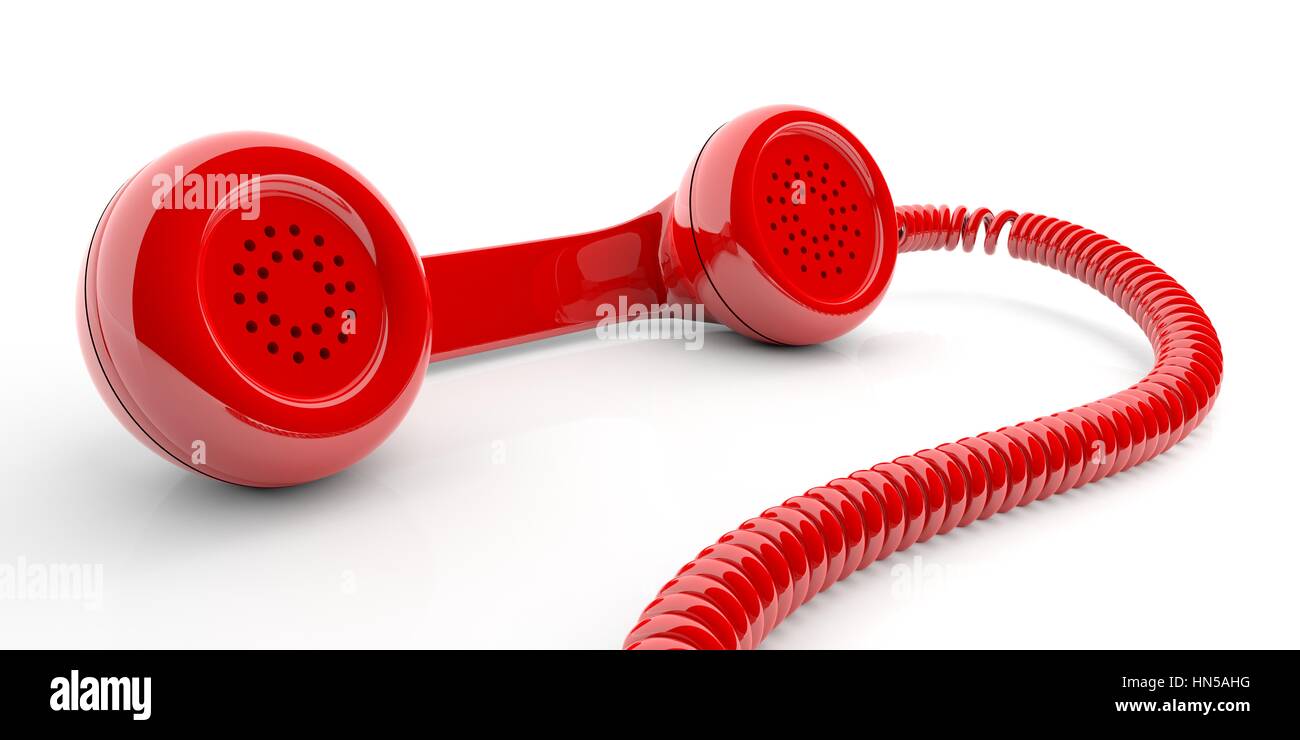 Red old phone receiver isolated on white background. 3d illustration ...