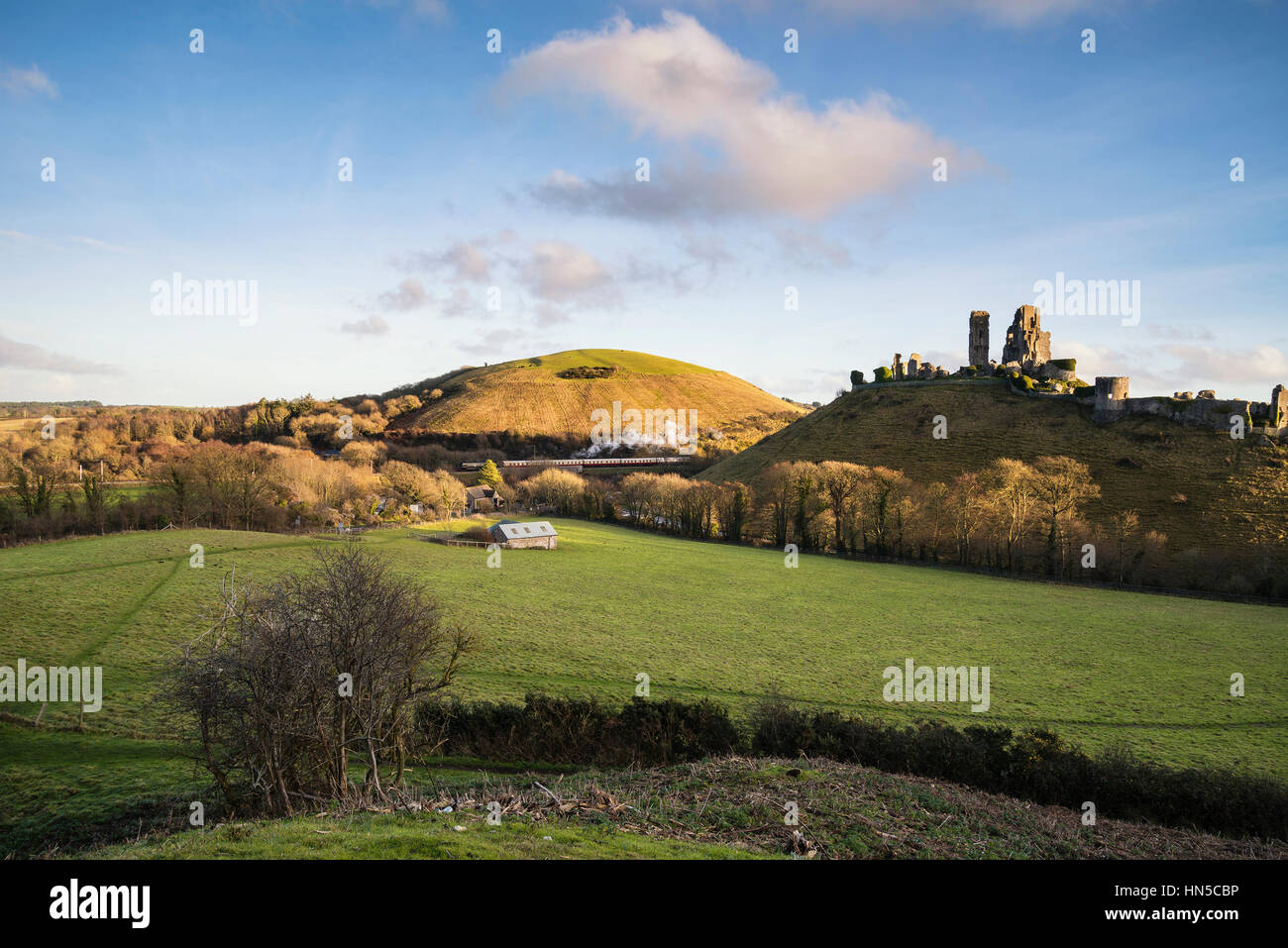 Medieval castle ruins in Autumn landscape at dusk Stock Photo - Alamy