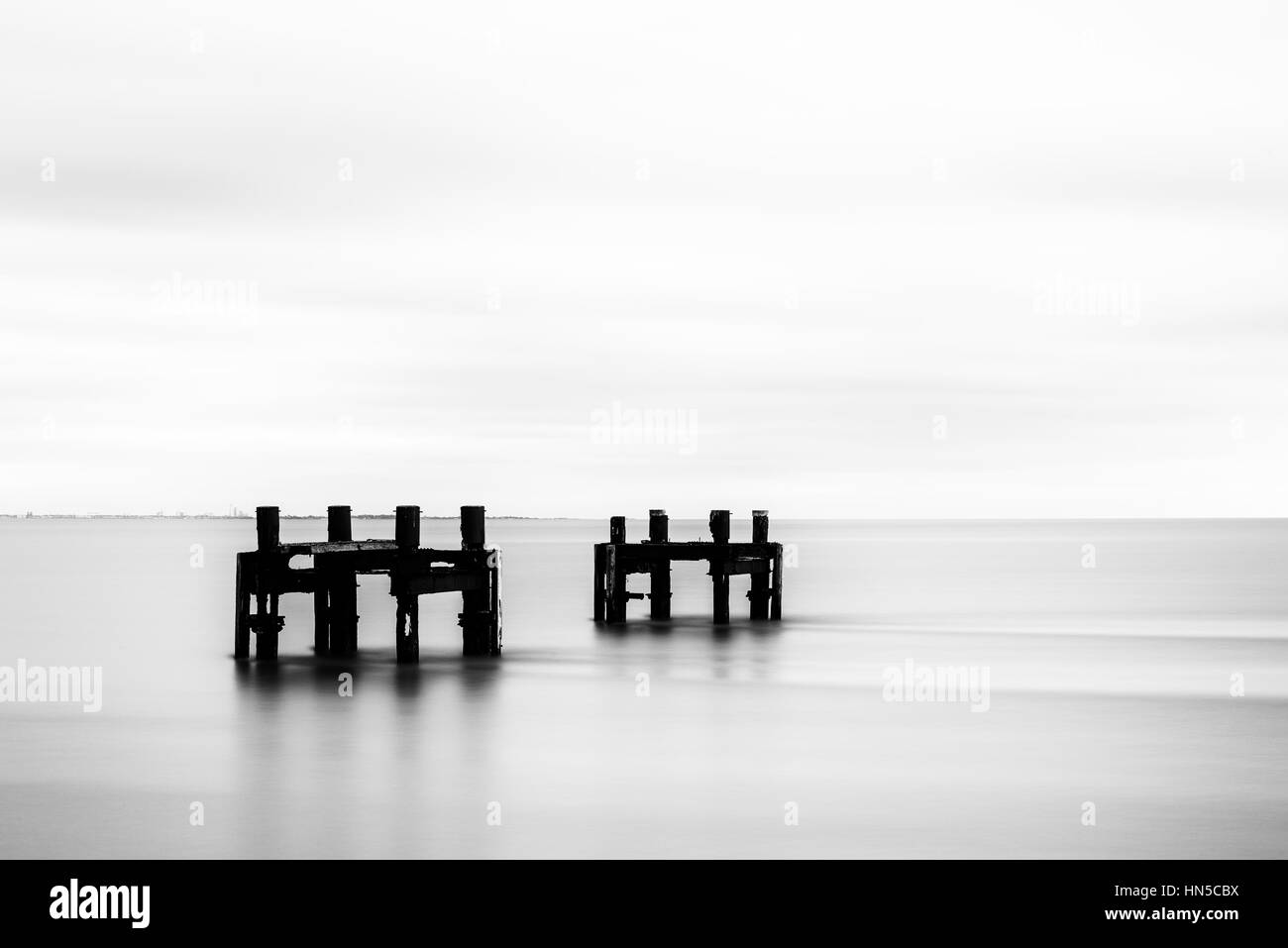 Derelict World War Two defense structures in English Channel Stock ...