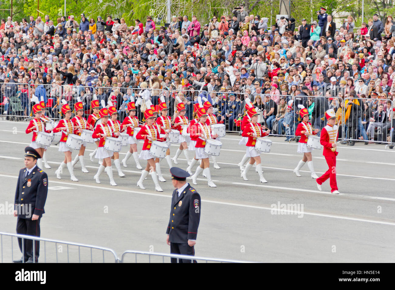Samara, Russia - May 9: Russian military women orchestra march at the ...