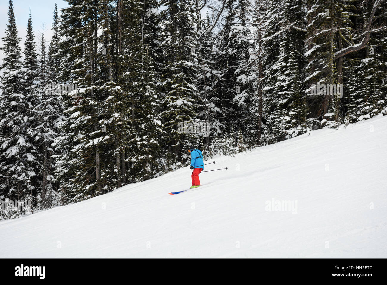 Skier skiing on snow covered mountain slope during winter Stock Photo ...