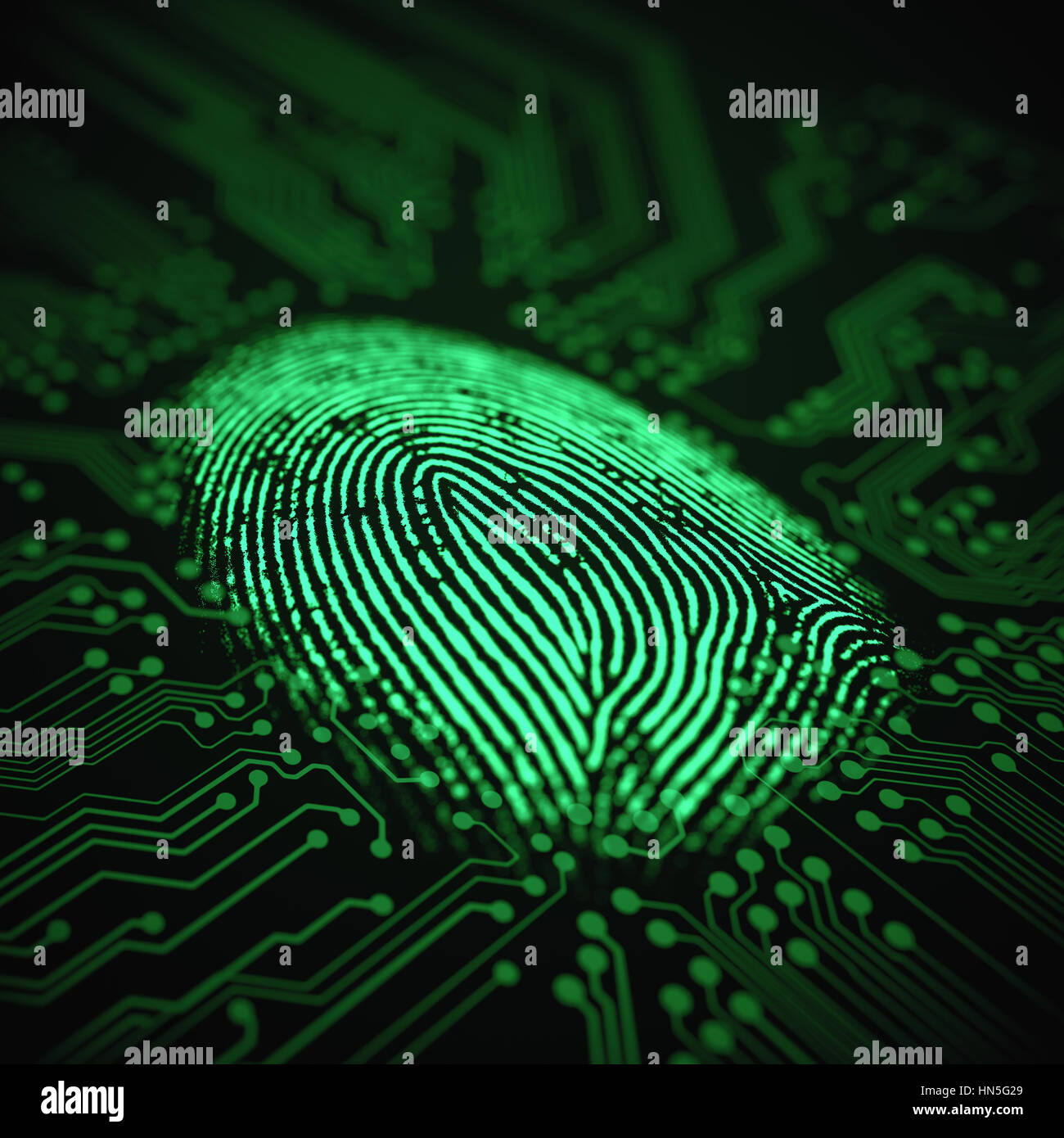 3D illustration. Fingerprint integrated in a printed circuit Stock ...