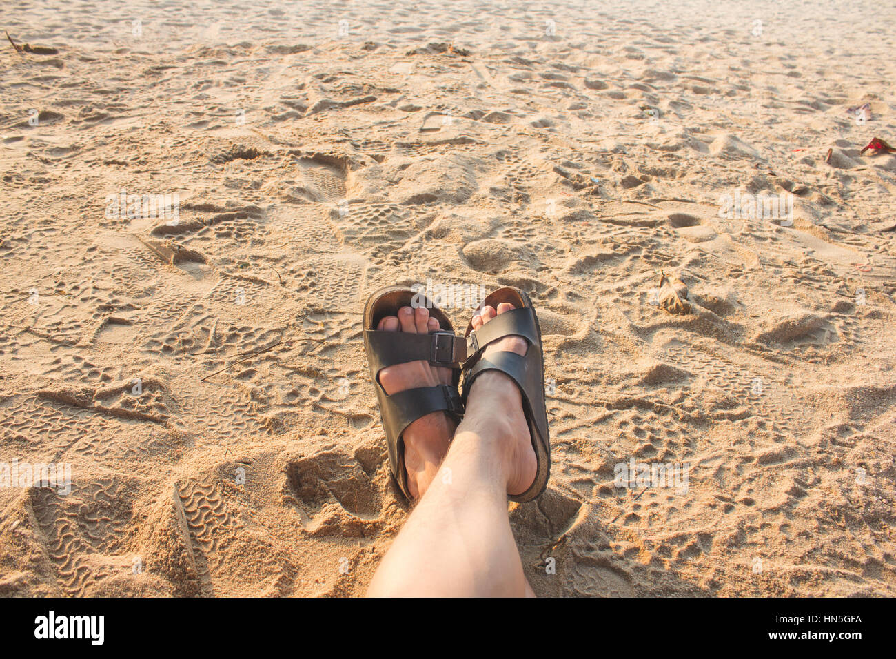 Summer and beach concept - human feet on the beach Stock Photo - Alamy