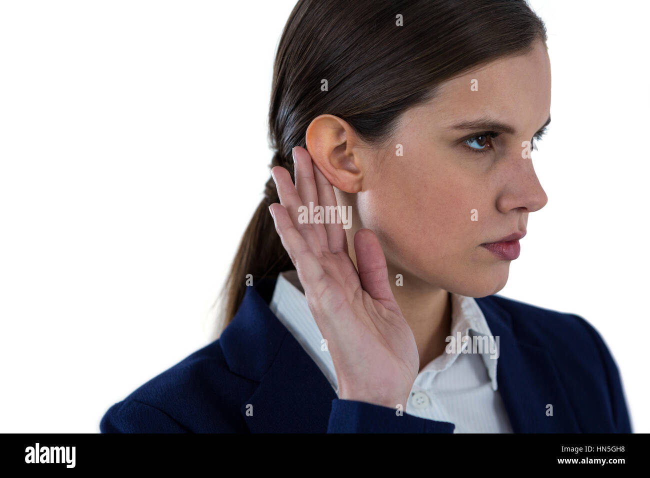 Business woman hand ear listening hi-res stock photography and images ...