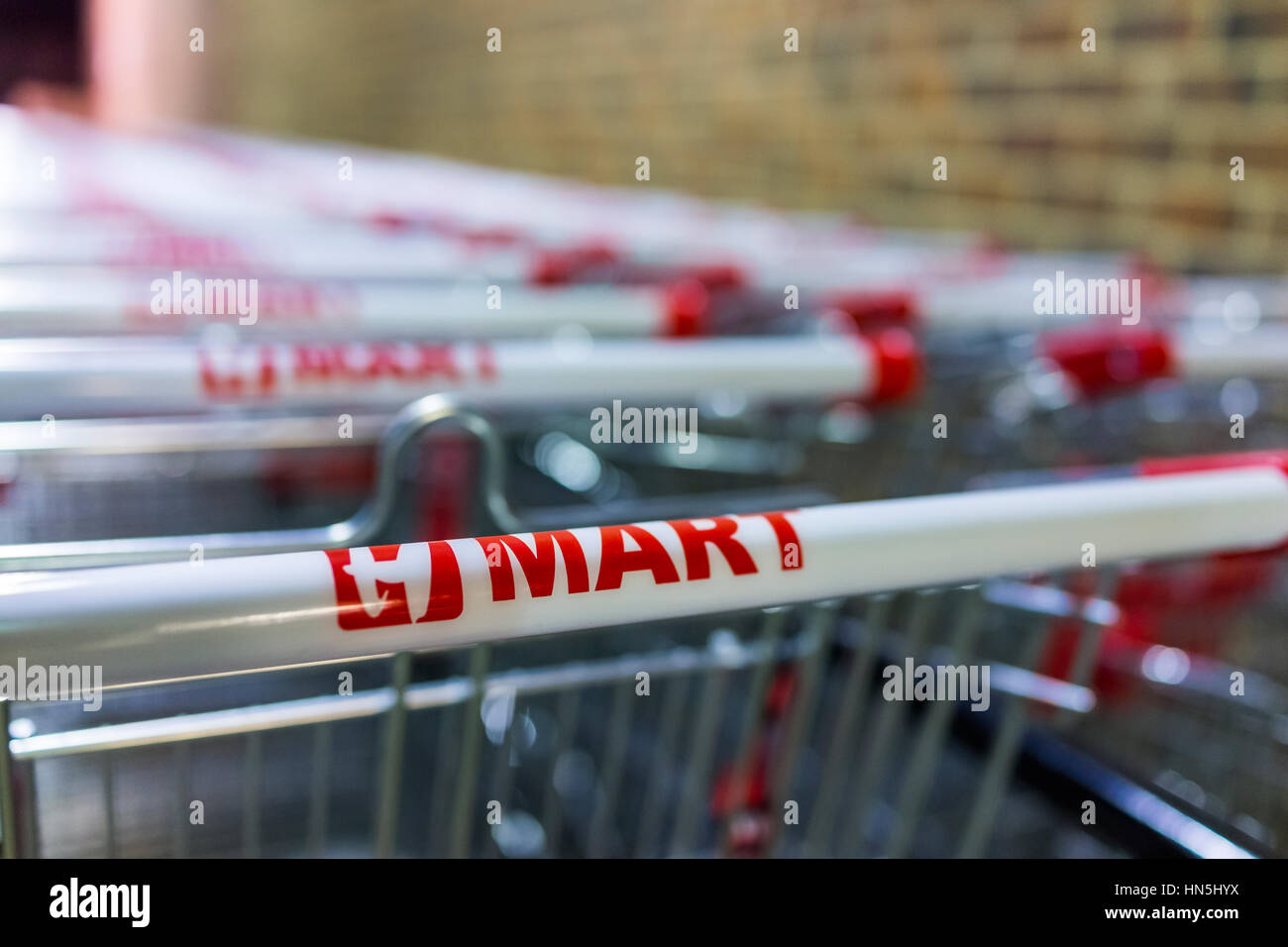 Burke, USA - December 12, 2016: Hmart shopping carts with sign Stock ...