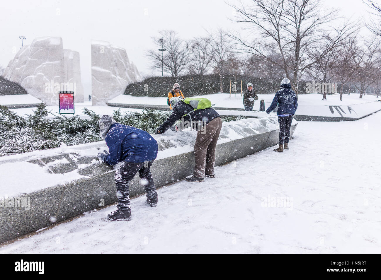 Washington DC, USA - January 7, 2017: Winter snow storm with people ...