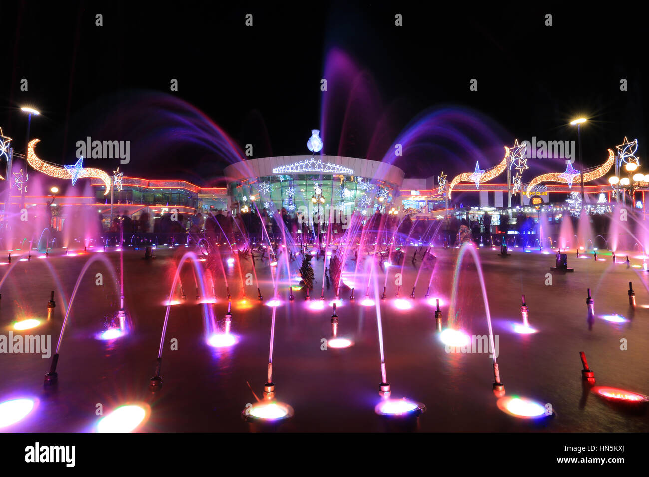Colorful fountain in night at Soho square in Sharm El Sheikh Stock ...