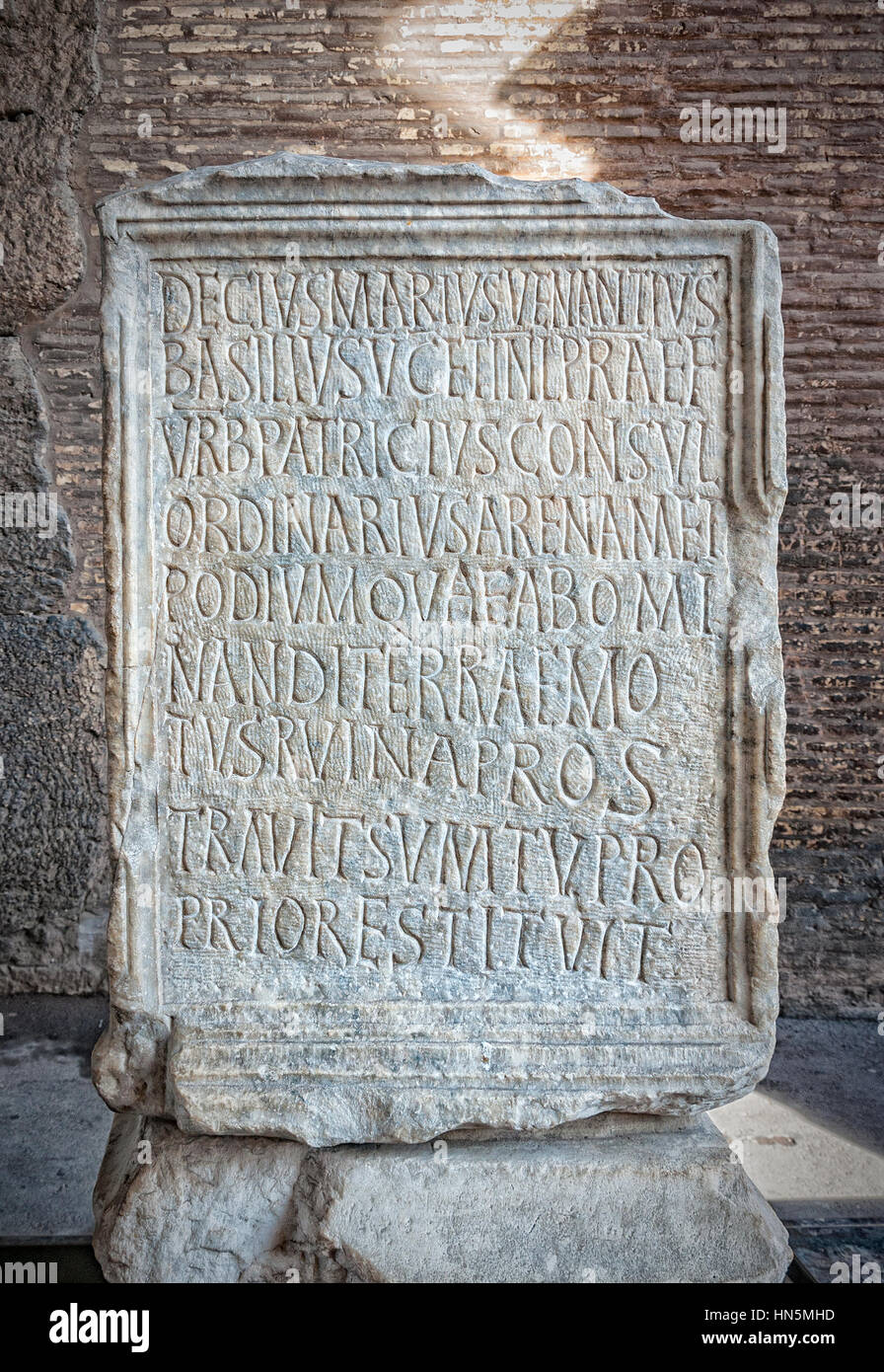 The stone slab containing the Venantius inscription situated in the ...