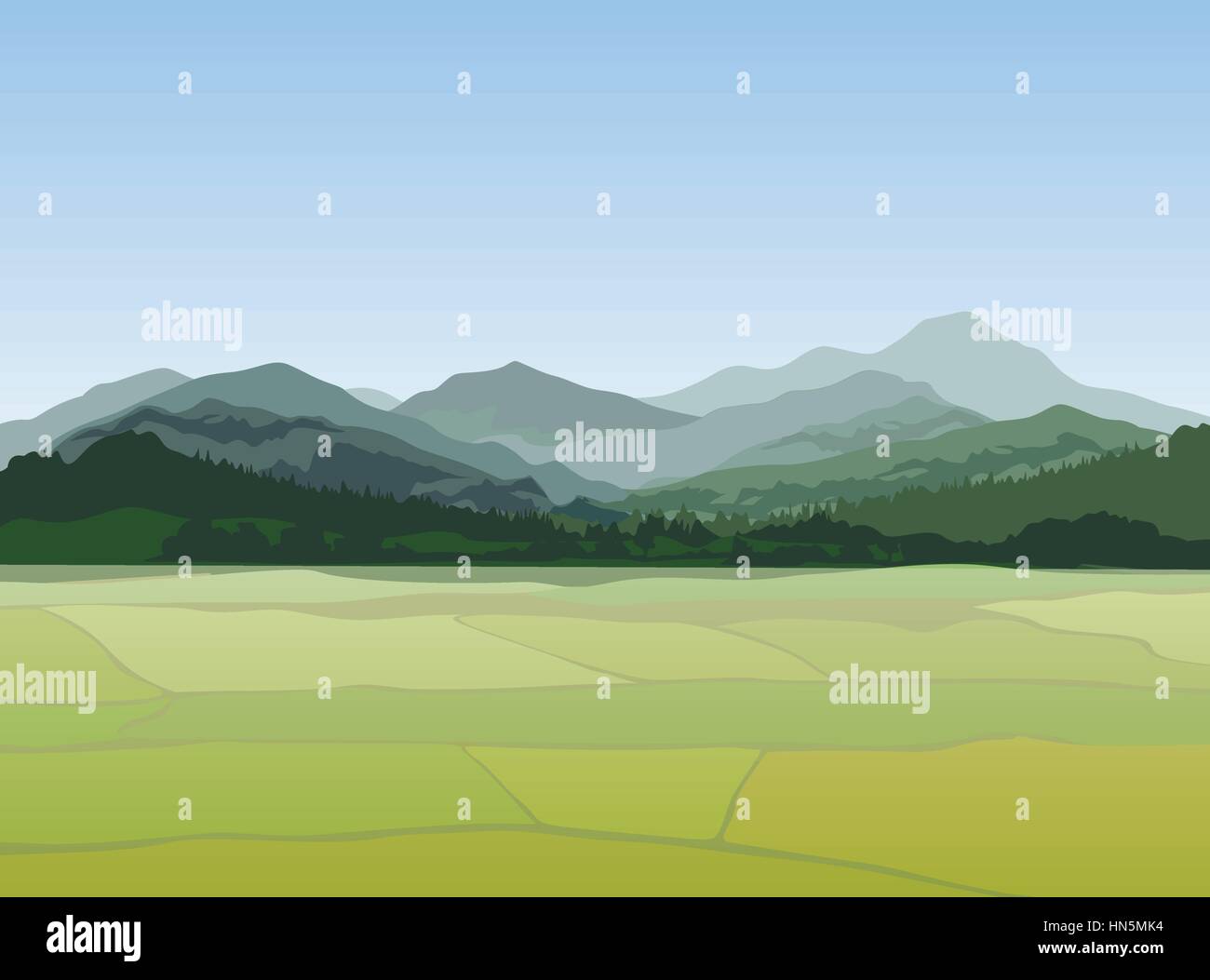 Rural landscape with mountains. Vector countryside view Stock Vector ...