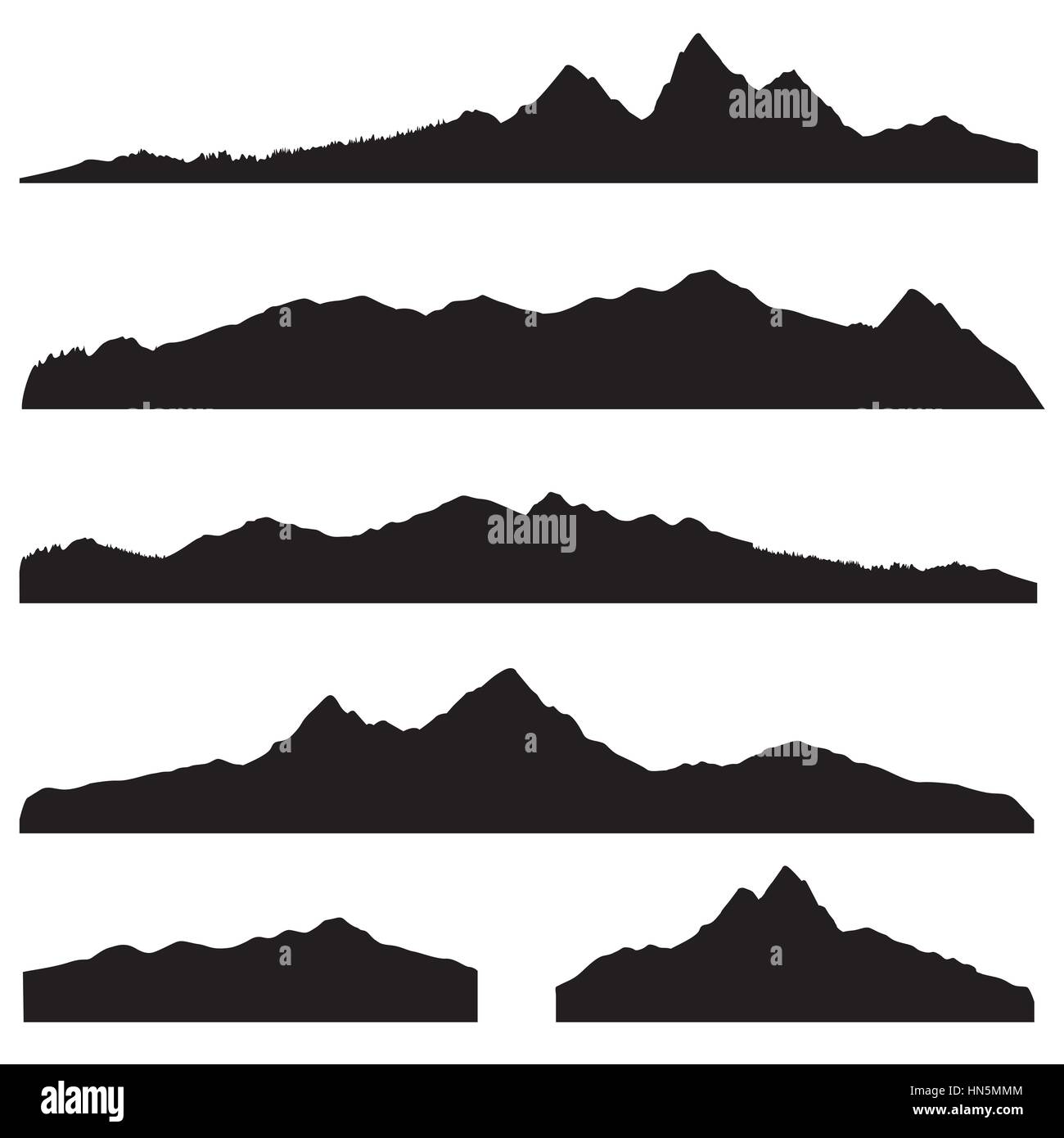 Mountains landscape silhouette set. Abstract high mountain border ...