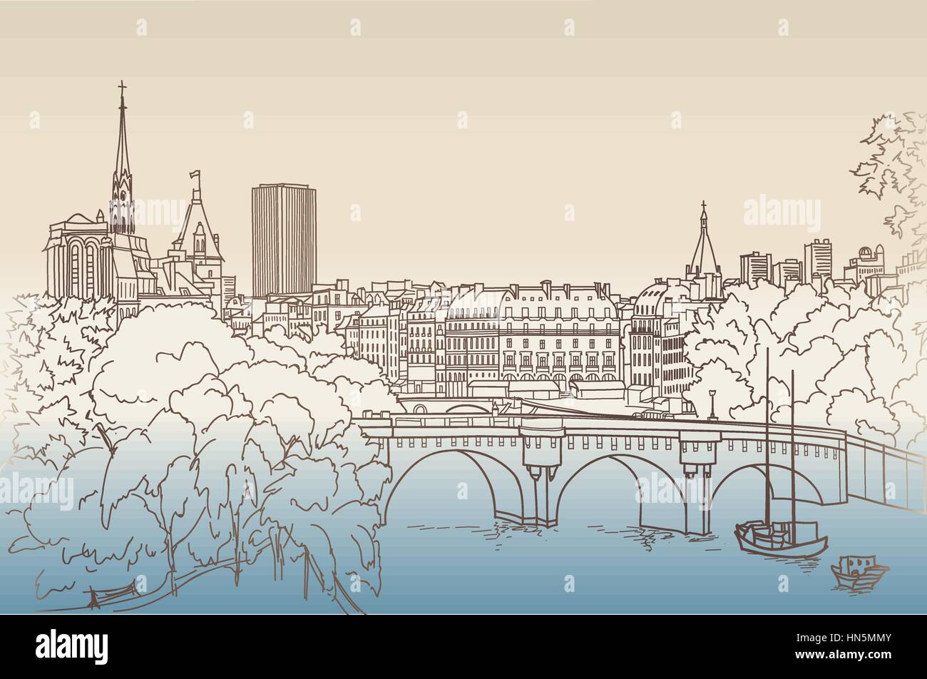 Street views in the old city. Paris cityscape view from Louvre window ...