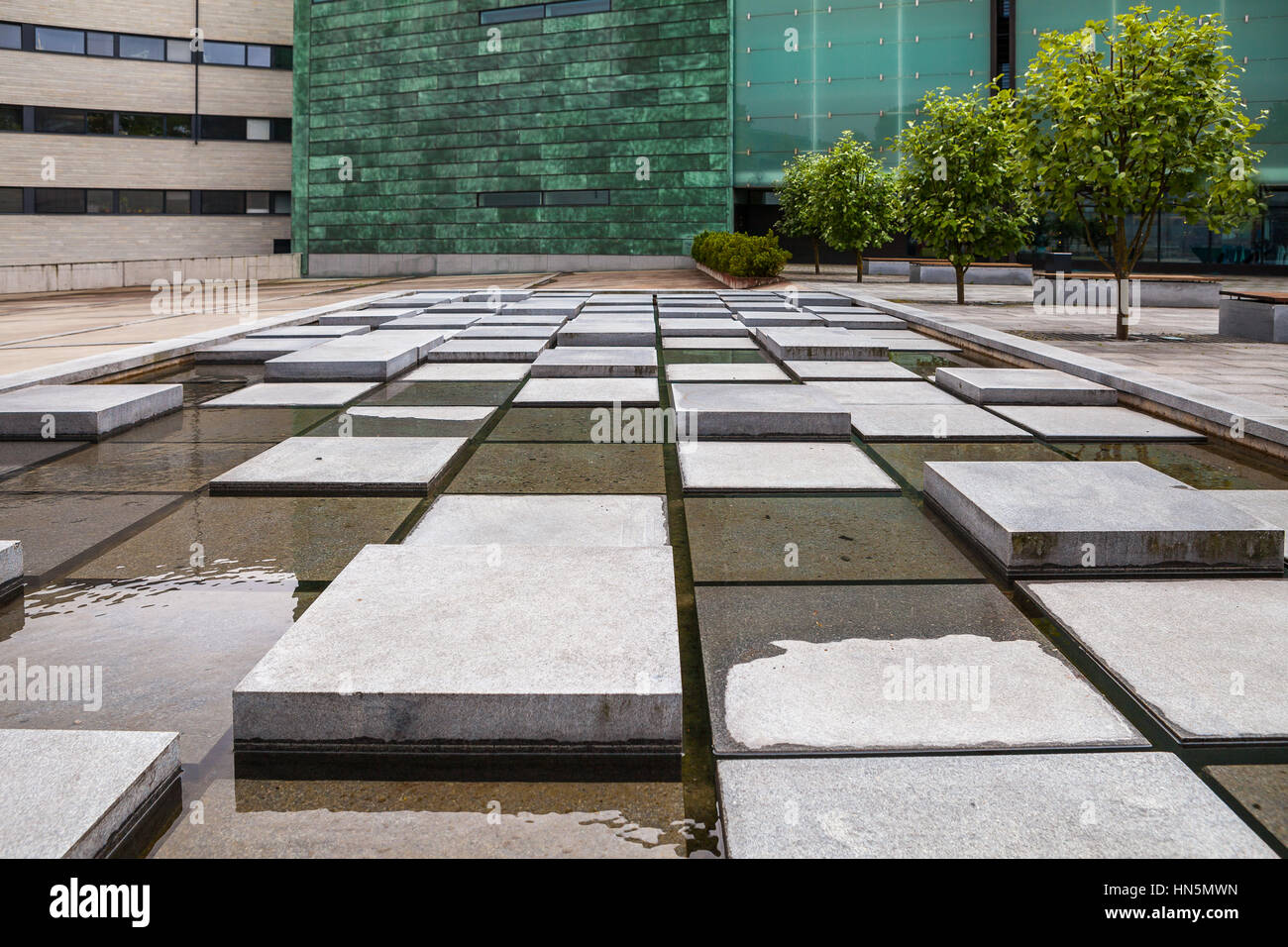 Background and texture of modern city park with concrete and water ...
