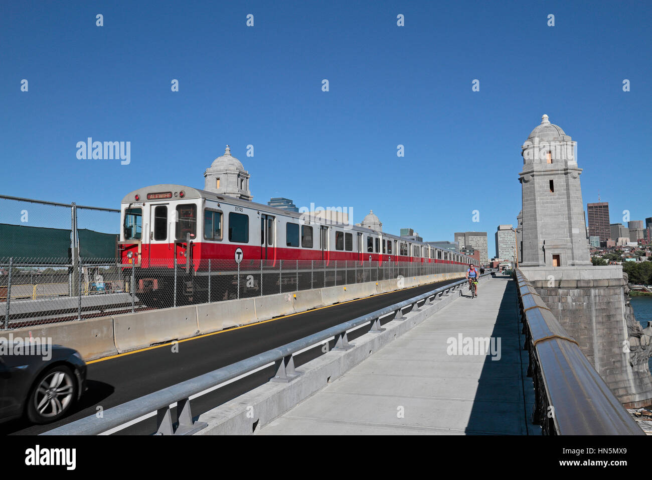 An mbta red line train crossing the longfellow bridge hi-res stock ...