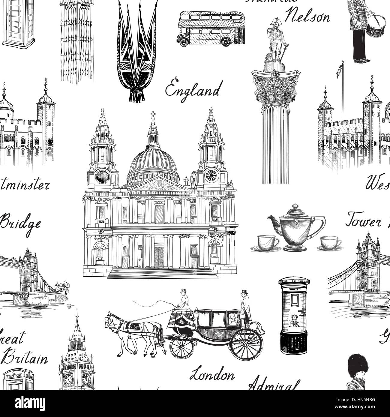 London landmark seamless pattern. Doodle travel Europe sketchy ...