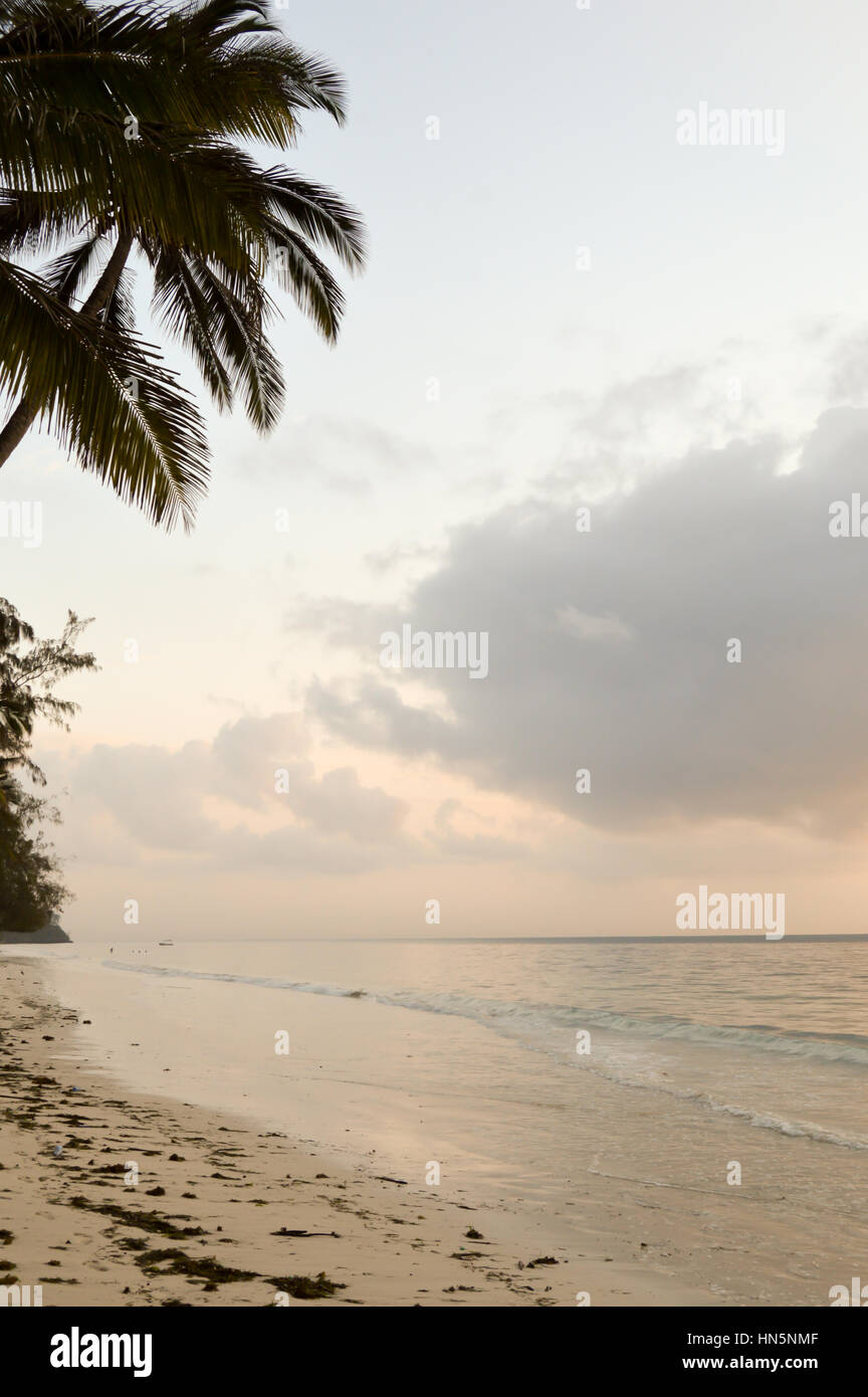 View of the beach and ocean at sunrise in Bamburi, Kenya Stock Photo ...